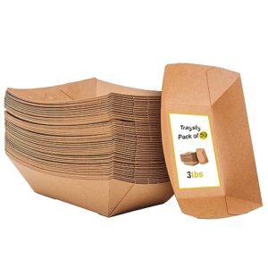 traysly 50 pack food boats disposable 3lb eco friendly poly coated paperboard, greaseproof paper boats for food serving, hot dog nacho trays and nacho boats for concession stand, parties