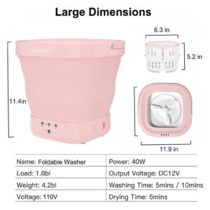 Arlyeef Portable Washing Machine, 9L Foldable Washer Machine with High-Speed Drain and Extension Hose for Apartment, Traveling, Laundry, Camping, Underwear, Baby Clothes - Pink