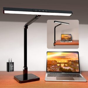 smaeti desk lamp desk lamps for home office, eye-caring dimmable desk lamp with clamp & base - 5 color modes 5 brightness levels,touch control desk lights for study work