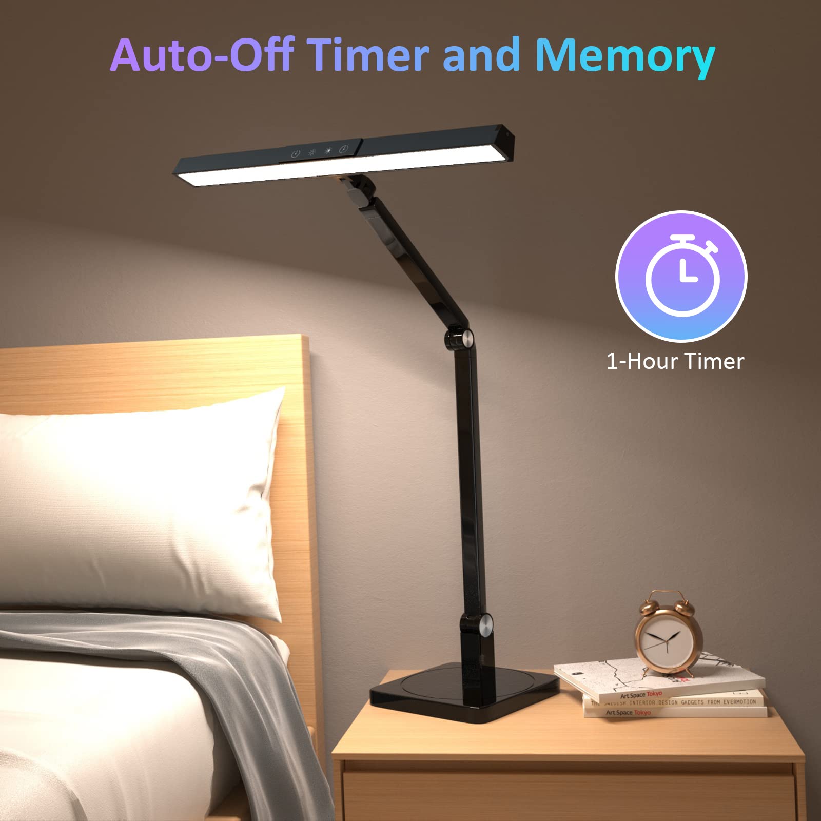 Smaeti Desk Lamp Desk Lamps for Home Office, Eye-Caring Dimmable Desk Lamp with Clamp & Base - 5 Color Modes 5 Brightness Levels,Touch Control Desk Lights for Study Work