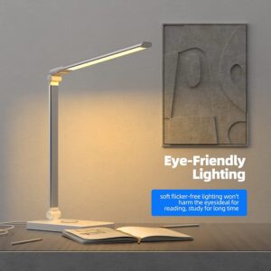 LED Desk Lamp with Wireless Charger, USB Charging Port, Touch Control Desk Lamp with 5 Color Modes, 7 Brightness Levels, Auto Timer, Dimmable Eye Caring Reading Desk Light for Study Home Office