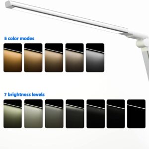 LED Desk Lamp with Wireless Charger, USB Charging Port, Touch Control Desk Lamp with 5 Color Modes, 7 Brightness Levels, Auto Timer, Dimmable Eye Caring Reading Desk Light for Study Home Office