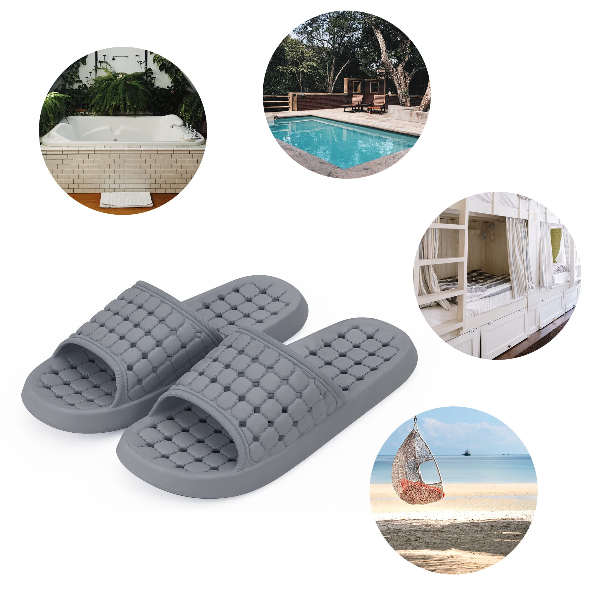 BAMALA Shower Shoes Quick Drying Non-slip Slippers Women Men Shower Sandals With Drain Holes Open Toe House Summer Bathroom Slides for Bedroom Pool College Dorm Gym Beach