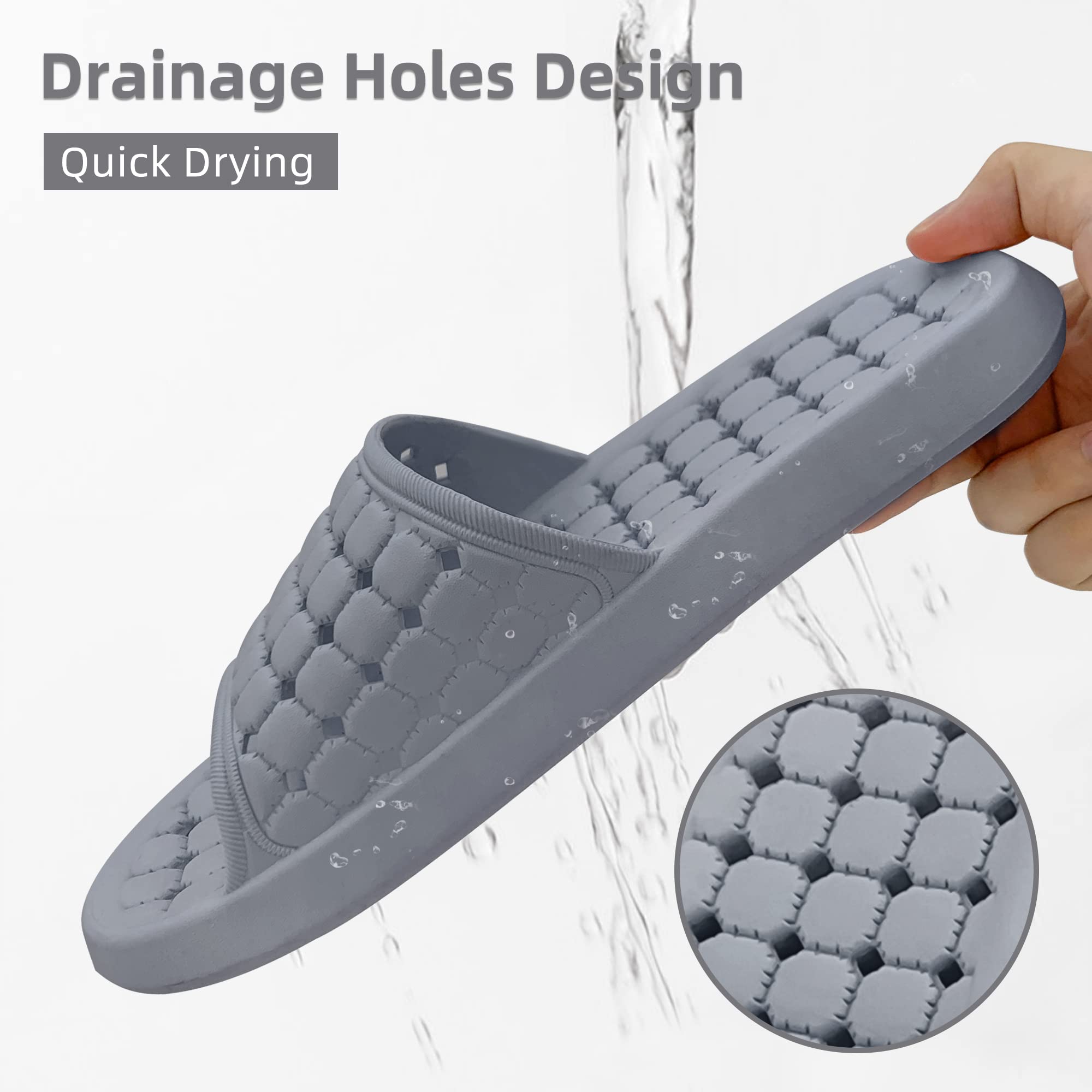 BAMALA Shower Shoes Quick Drying Non-slip Slippers Women Men Shower Sandals With Drain Holes Open Toe House Summer Bathroom Slides for Bedroom Pool College Dorm Gym Beach