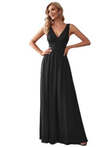 ever-pretty double v-neck sleeveless empire waist chiffon formal dresses for evening party black us16