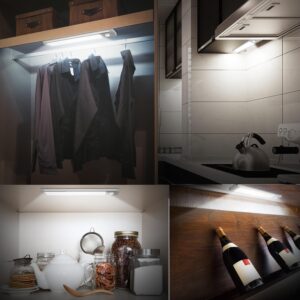 Under Cabinet Lights, 30 LED Under Cabinet Lighting, Rechargeable Battery Operated Motion Sensor Light Indoor, Magnetic Dimmable Closet Lights, Wireless Under Counter Lights for Kitchen, 2 Pack