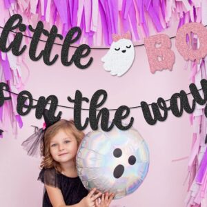 Halloween Girl Baby Shower Decorations, A Little Boo Is On The Way Banner, Pink and Black Glitter Halloween Birthday Decorations, Pink Halloween Baby Shower Decor, A little Boo Is Almost Due Banner