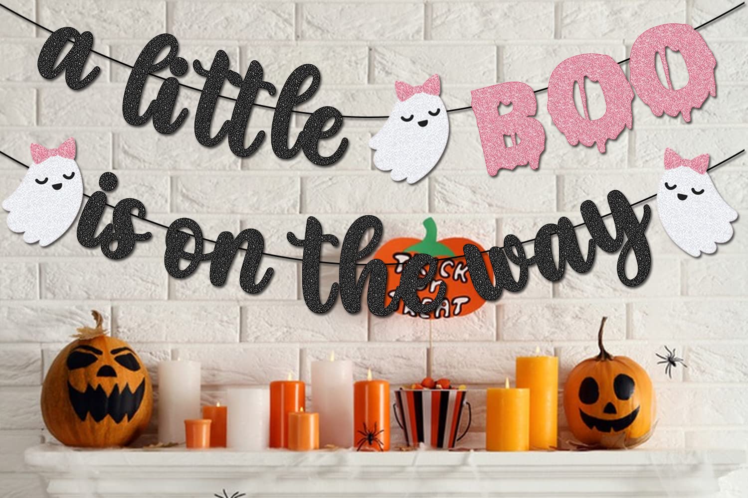 Halloween Girl Baby Shower Decorations, A Little Boo Is On The Way Banner, Pink and Black Glitter Halloween Birthday Decorations, Pink Halloween Baby Shower Decor, A little Boo Is Almost Due Banner