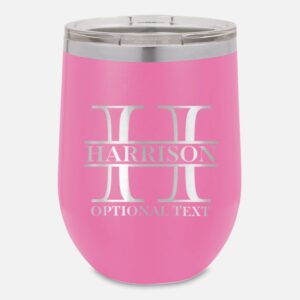 Custom Stemless Wine Cup 12oz Add Monogram Initial Stainless Steel Vacuum Insulated Wine Tumbler With Lid Pink