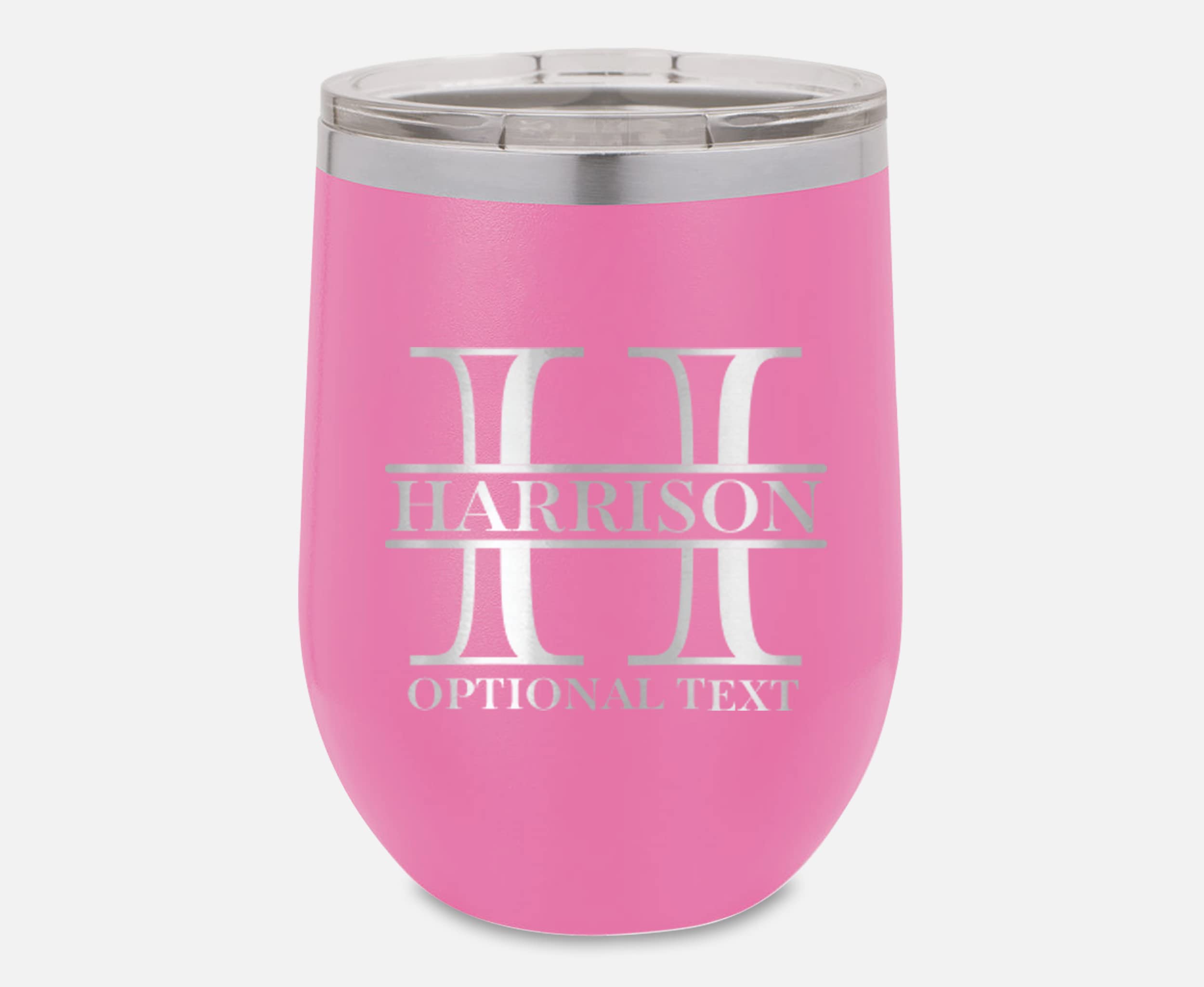 Custom Stemless Wine Cup 12oz Add Monogram Initial Stainless Steel Vacuum Insulated Wine Tumbler With Lid Pink