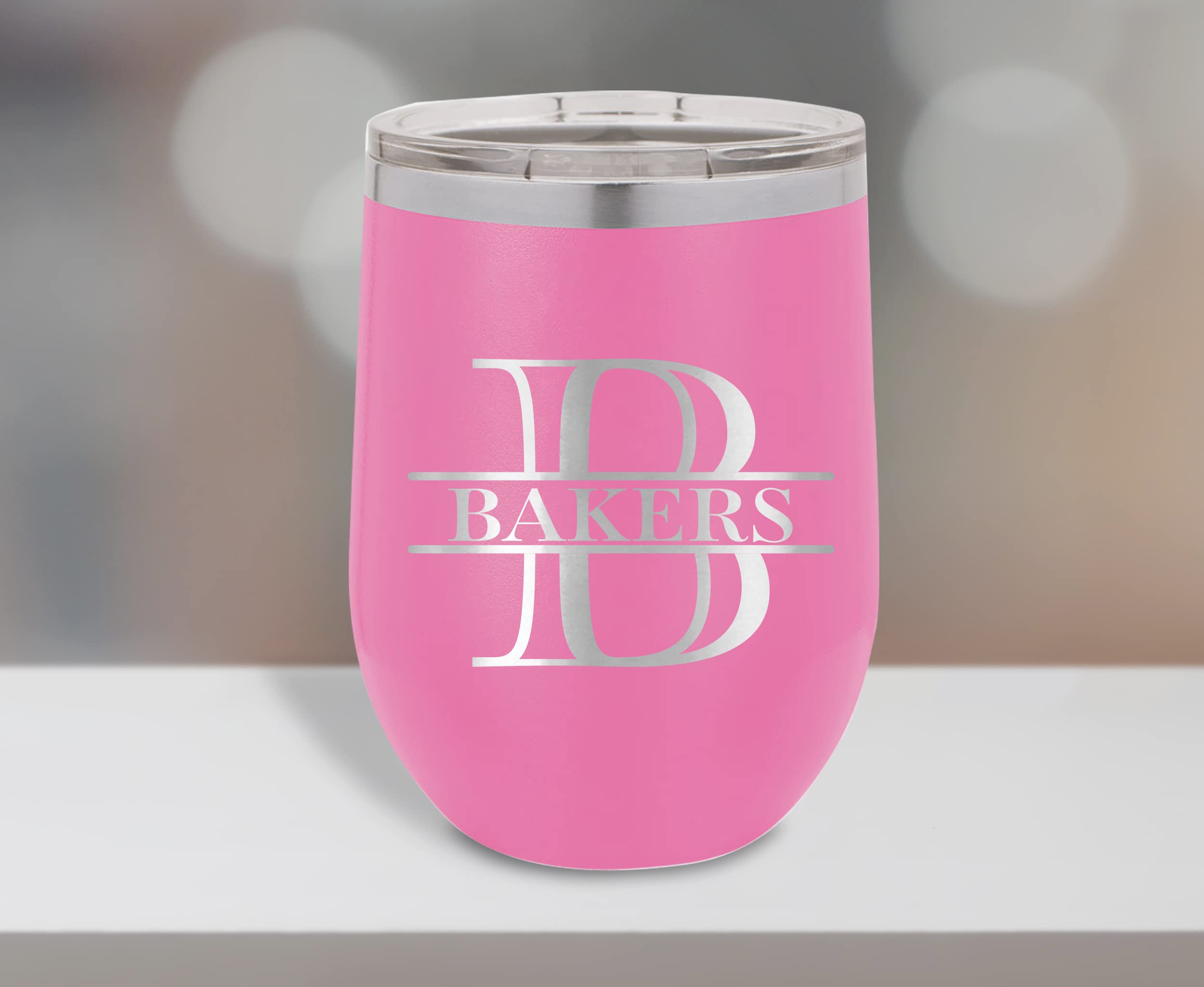 Custom Stemless Wine Cup 12oz Add Monogram Initial Stainless Steel Vacuum Insulated Wine Tumbler With Lid Pink