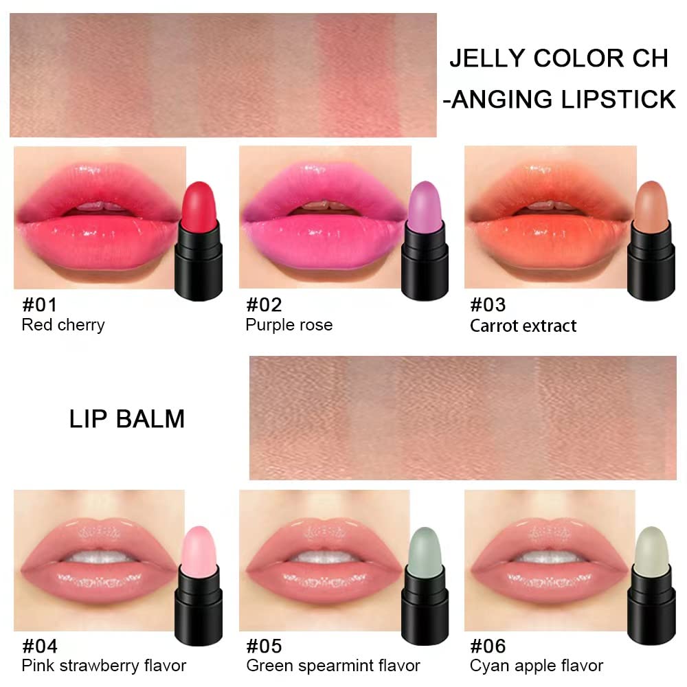 12Pcs Capsule Pills Lipstick Mini Lip Stick Packs Matte Lipstick Set for Women,3 Strawberry Mint Apple Flavor Lip Balm, 3 Changing Color Jelly Magic Lipstick, 3 Matte Lipstick, 3 Metallic Lipstick, Long-Lasting Wear Non-Stick Cup Not Fade Waterproof Lipst