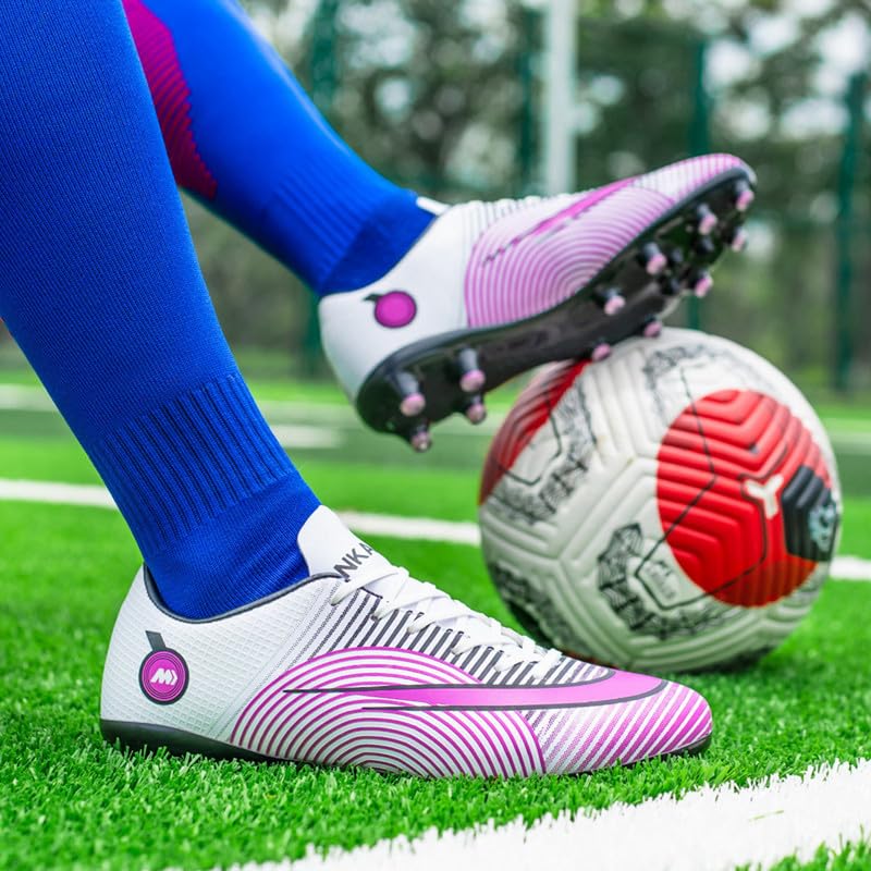 DHOVOR Mens Womens Soccer Cleats FG Football Shoes Unisex Adult Athletics Football Trainers Football Cleats Teenagers Soccer Shoes Purple