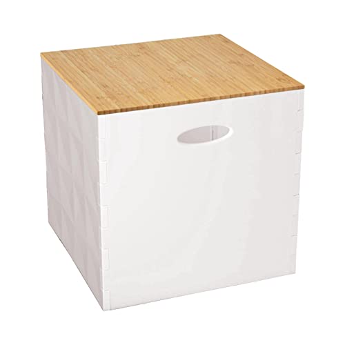 Ginsey Home Solutions Home+Solutions Plastic and Bamboo White Large Crystal Bin - Multipurpose Storage Container (81534)