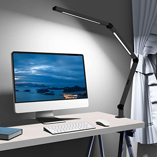 EPABINA LED Desk Lamp, Swing Arm Adjustable Black Desk Lamp with Clamp, 12W Table Light Eye-Care Modern Dual Light Large Desk Light Workbench Office Light For Monitors