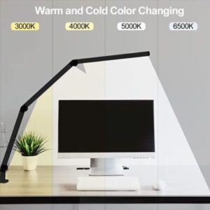 EPABINA LED Desk Lamp, Swing Arm Adjustable Black Desk Lamp with Clamp, 12W Table Light Eye-Care Modern Dual Light Large Desk Light Workbench Office Light For Monitors