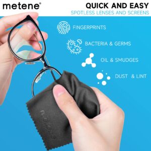 Metene 15 Pack Microfiber Cleaning Cloths (6"x7") in Individual Vinyl Pouches | Glasses Cleaning Cloth for Eyeglasses, Phone, Screens, Camera Lens and Other Delicate Surfaces Cleaner (Black＆Grey)