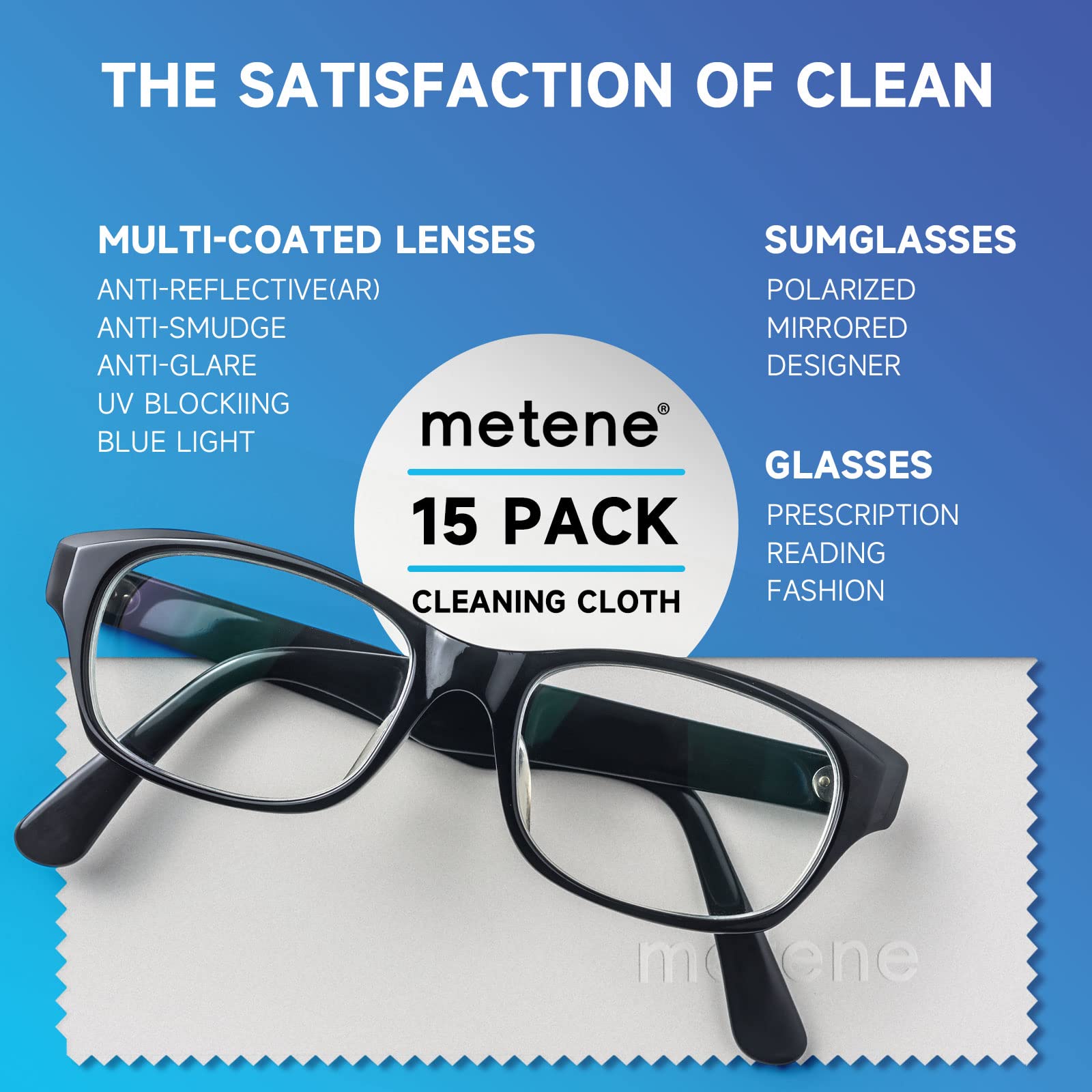 Metene 15 Pack Microfiber Cleaning Cloths (6"x7") in Individual Vinyl Pouches | Glasses Cleaning Cloth for Eyeglasses, Phone, Screens, Camera Lens and Other Delicate Surfaces Cleaner (Black＆Grey)