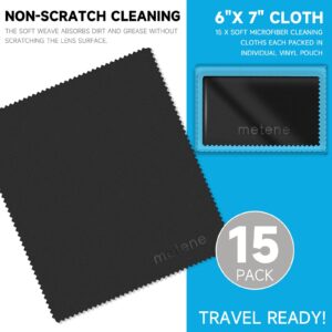 Metene 15 Pack Microfiber Cleaning Cloths (6"x7") in Individual Vinyl Pouches | Glasses Cleaning Cloth for Eyeglasses, Phone, Screens, Camera Lens and Other Delicate Surfaces Cleaner (Black＆Grey)