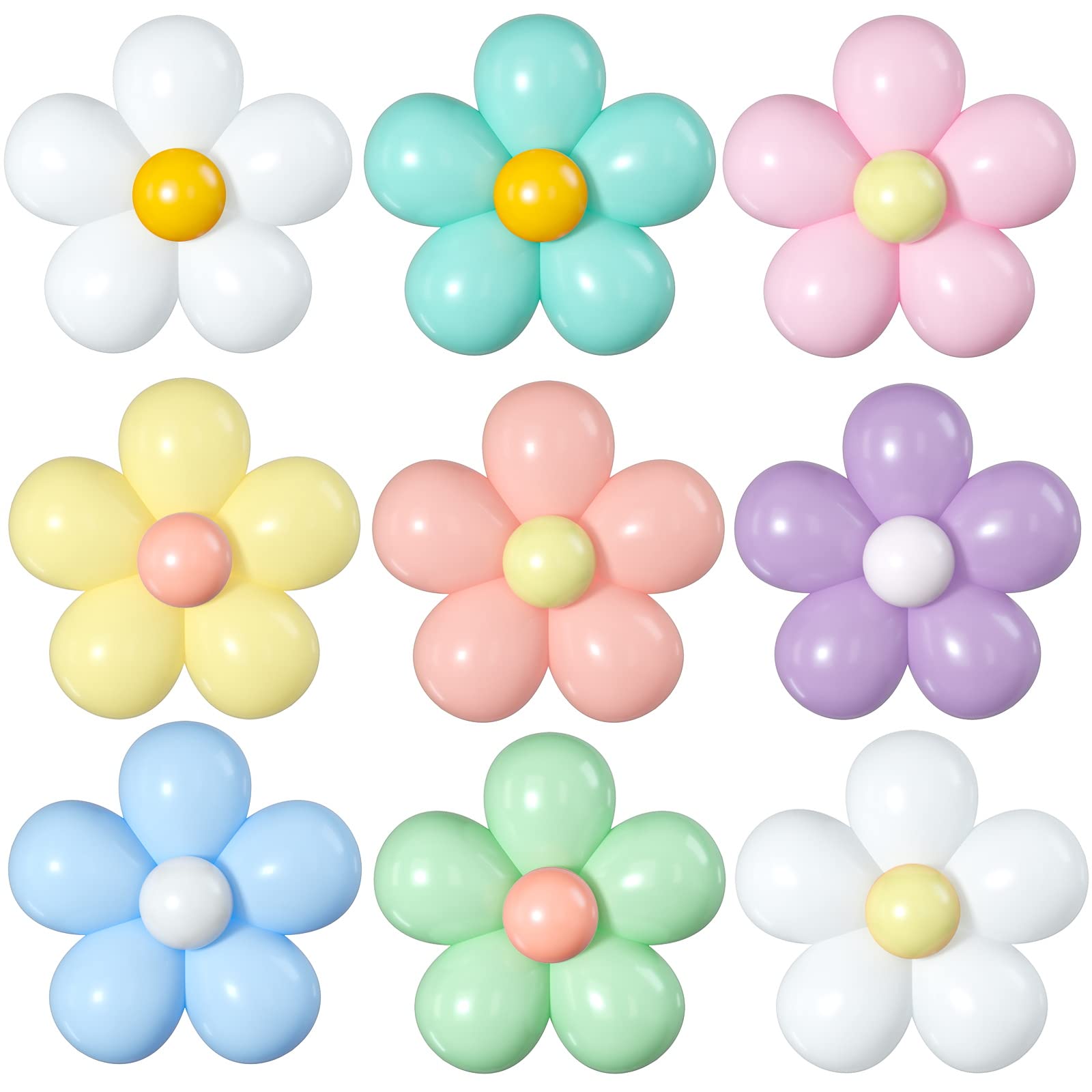 16 Set Daisy Flower Balloons DIY Kit,Boho Macaron Pastel Balloons Daisy Balloons Flower Party Decorations for Baby Shower Birthday Wedding Anniversary Groovy Party Supplies