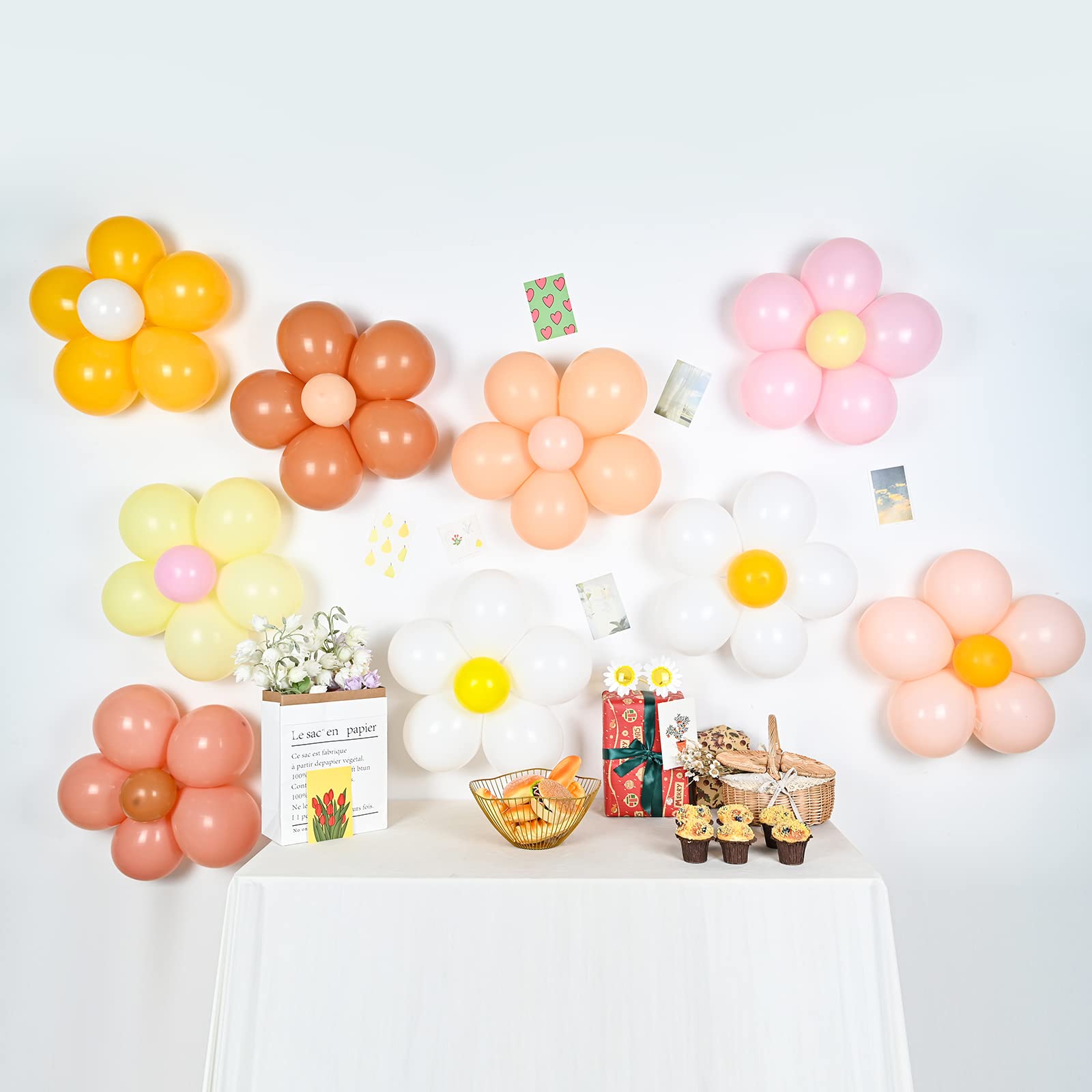 16 Set Daisy Flower Balloons DIY Kit,Boho Macaron Pastel Balloons Daisy Balloons Flower Party Decorations for Baby Shower Birthday Wedding Anniversary Groovy Party Supplies