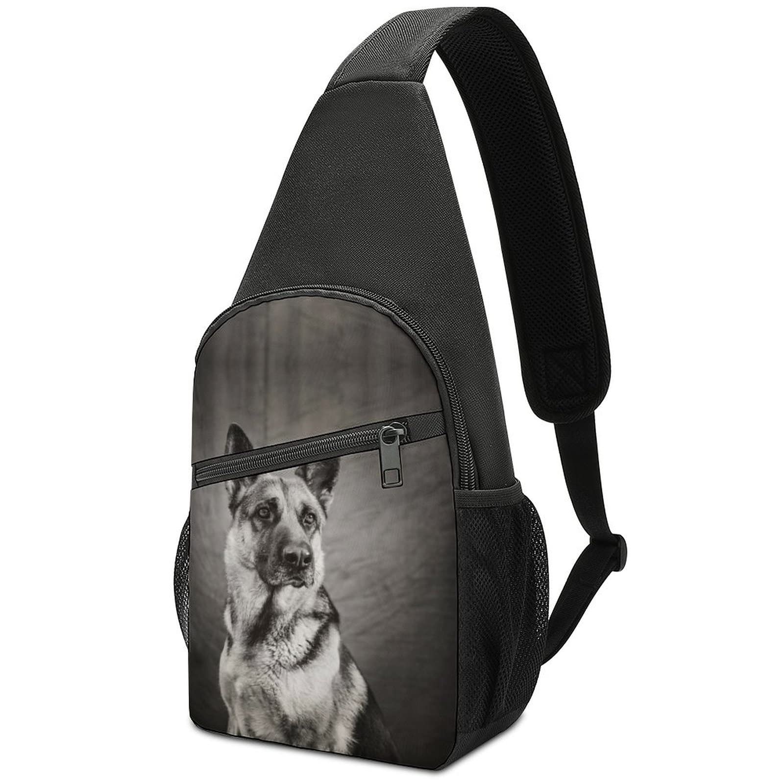 Black And White German Shepherd Crossbody Shoulder Bag Sling Backpack Travel Hiking Daypack Casual Chest Pack For Women Man One Size