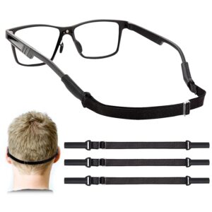 adjustable glasses straps - 3 pcs no tail adjustable eyewear retainer glasse strap for men's glasses straps, kids' glasses straps, women's glasses straps, sunglasses straps, black(7.5-13.5 inch)