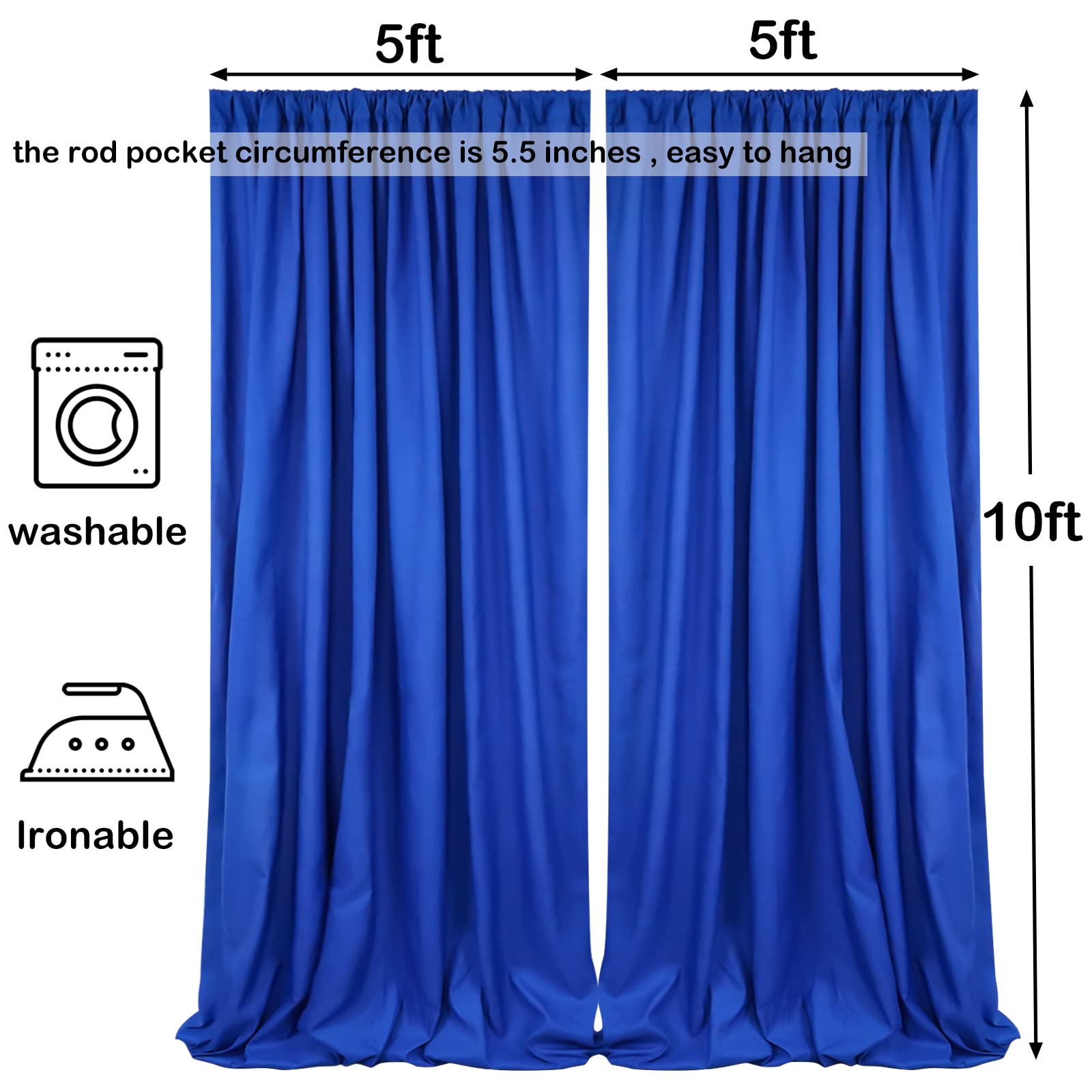 10x10FT Royal Blue Backdrop Curtain for Party - Royal Blue Backdrop for Baby Shower Birthday Photo Home Party Backdrop Curtains 5x10FT 2 Panels