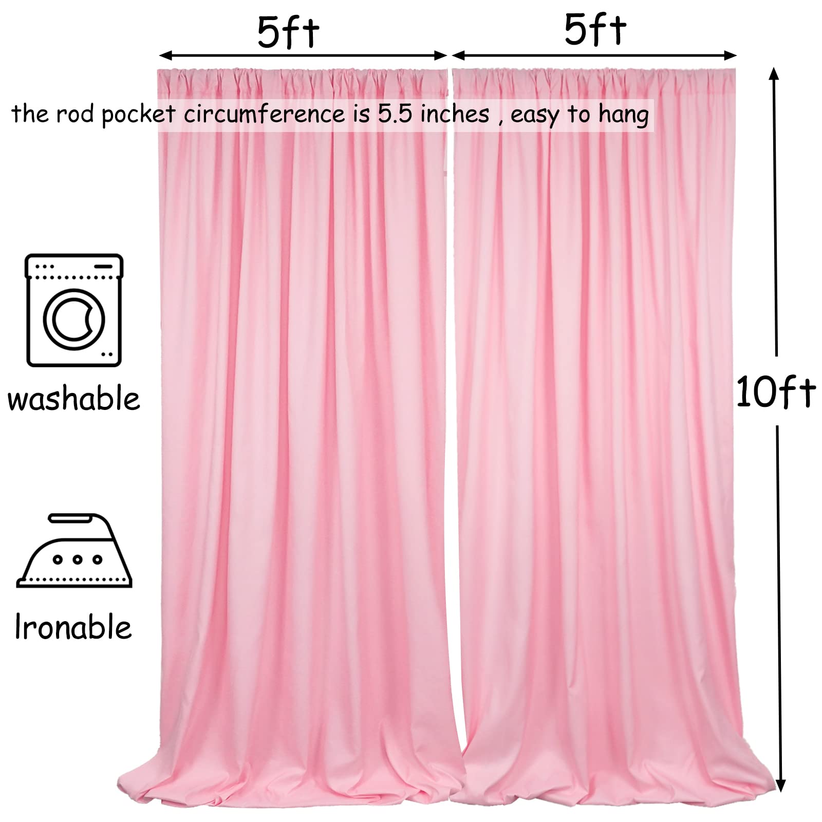 10x10FT Pink Backdrop Curtains for Parties - Pink Backdrop Curtain for Baby Shower Birthday Photo Home Party Curtains Backdrop 5x10FT 2 Panels