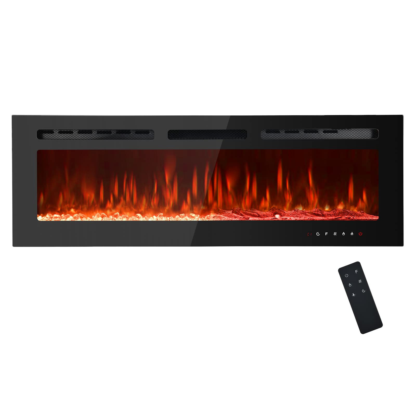 Anpuce 50 inch Ultra-Thin Electric Fireplace Recessed and Wall Mounted with Touch Screen Control Panel/Remote Control/App Control - Timer,Realistic 5 Flame - Log & Crystal Hearth Options