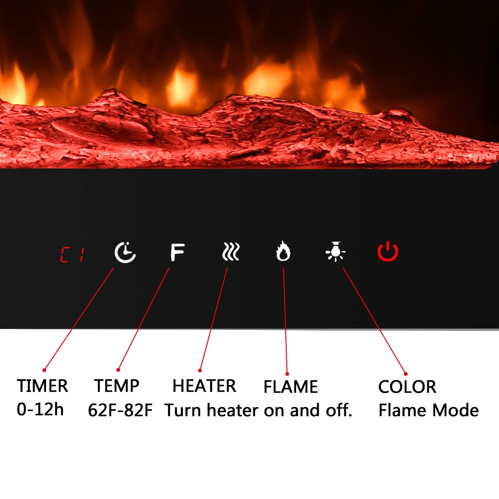 Anpuce 50 inch Ultra-Thin Electric Fireplace Recessed and Wall Mounted with Touch Screen Control Panel/Remote Control/App Control - Timer,Realistic 5 Flame - Log & Crystal Hearth Options