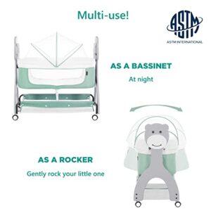 Dream On Me Cub Portable Bassinet in Mint, Multi-Use Baby Bassinet with Locking Wheels, Large Storage Basket, Mattress Pad Included, JPMA Certified