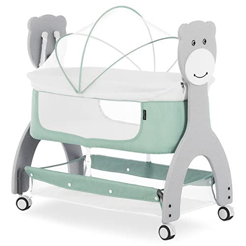 Dream On Me Cub Portable Bassinet in Mint, Multi-Use Baby Bassinet with Locking Wheels, Large Storage Basket, Mattress Pad Included, JPMA Certified