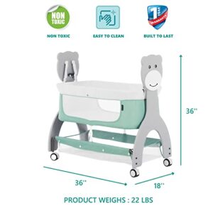 Dream On Me Cub Portable Bassinet in Mint, Multi-Use Baby Bassinet with Locking Wheels, Large Storage Basket, Mattress Pad Included, JPMA Certified