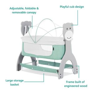 Dream On Me Cub Portable Bassinet in Mint, Multi-Use Baby Bassinet with Locking Wheels, Large Storage Basket, Mattress Pad Included, JPMA Certified