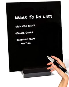 desktop dry erase board (black acrylic) with stand for home office – 10” x 10” portable memo board & to do list – reusable study pad