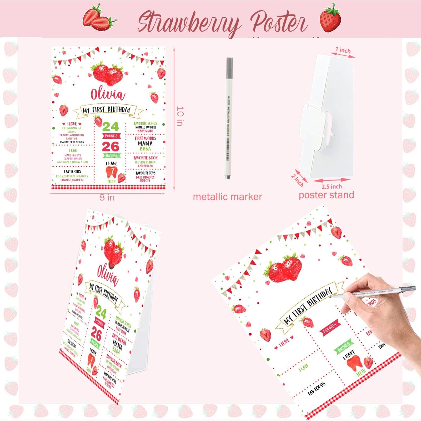 Hombae Strawberry 1st Birthday Party Decorations, Berry Sweet One Berry First Birthday Party Decorations Backdrop Balloon Garland Glitter High Chair Banner Boxes Crown Poster Pink White Red