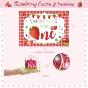 Hombae Strawberry 1st Birthday Party Decorations, Berry Sweet One Berry First Birthday Party Decorations Backdrop Balloon Garland Glitter High Chair Banner Boxes Crown Poster Pink White Red