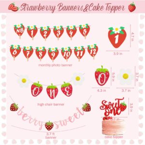 Hombae Strawberry 1st Birthday Party Decorations, Berry Sweet One Berry First Birthday Party Decorations Backdrop Balloon Garland Glitter High Chair Banner Boxes Crown Poster Pink White Red