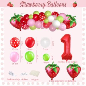 Hombae Strawberry 1st Birthday Party Decorations, Berry Sweet One Berry First Birthday Party Decorations Backdrop Balloon Garland Glitter High Chair Banner Boxes Crown Poster Pink White Red