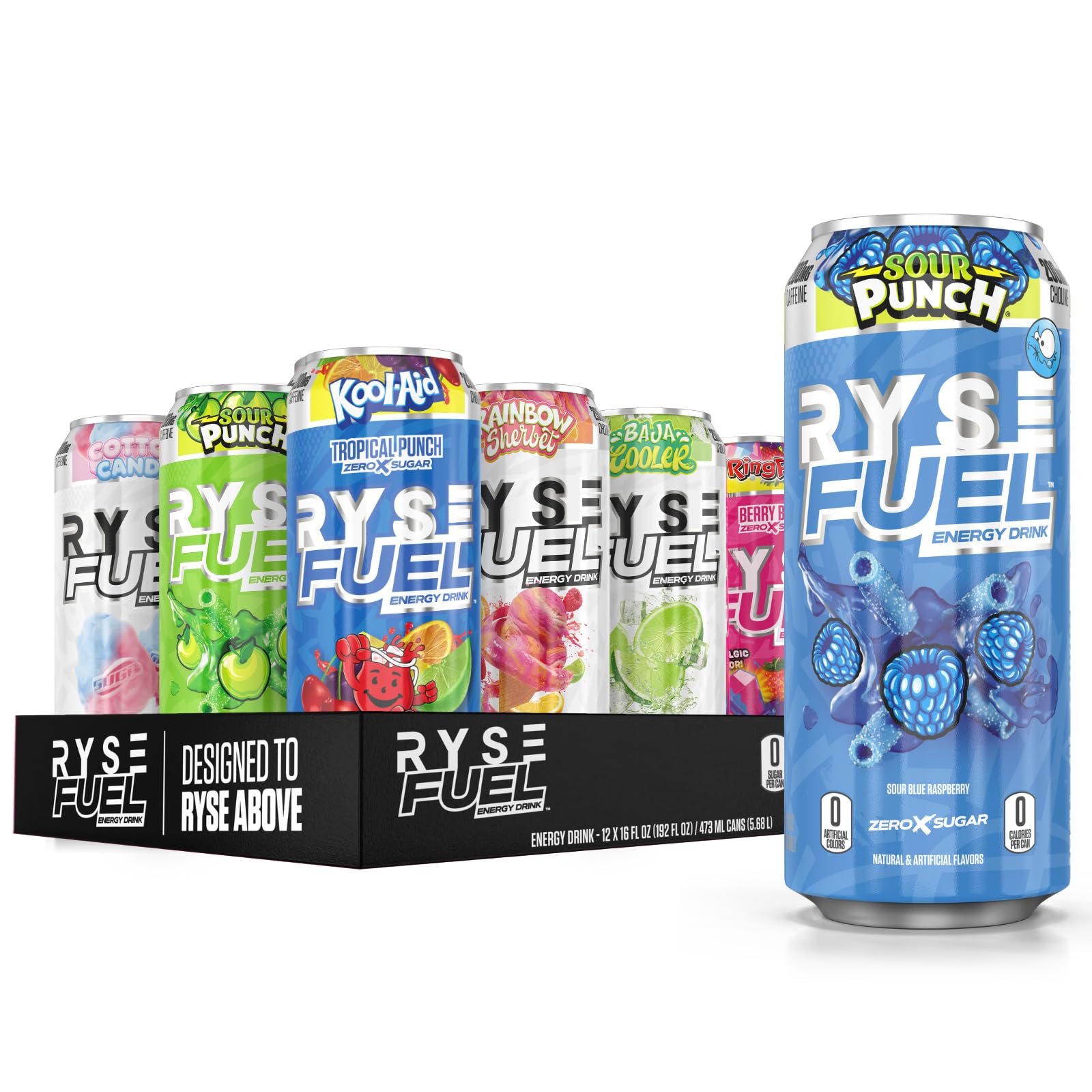 RYSE Up Supplements RYSE Fuel Sugar Free Energy Drink | Vegan Friendly, Gluten Free | 0-5 Calories | 200mg Natural Caffeine | 12 Pack (Variety Pack)