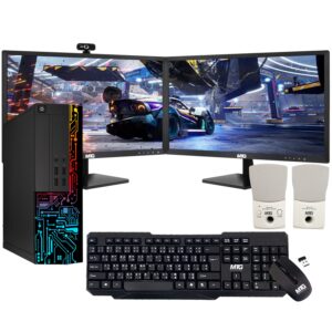 computer desktop pc, intel core i7, siwa 8, 16gb ram, 128gb ssd boot + 1tb hdd, dual 27 inch monitor, mtg wireless keyboard mouse, mtg speaker with webcam, wifi, win 11 home (renewed)