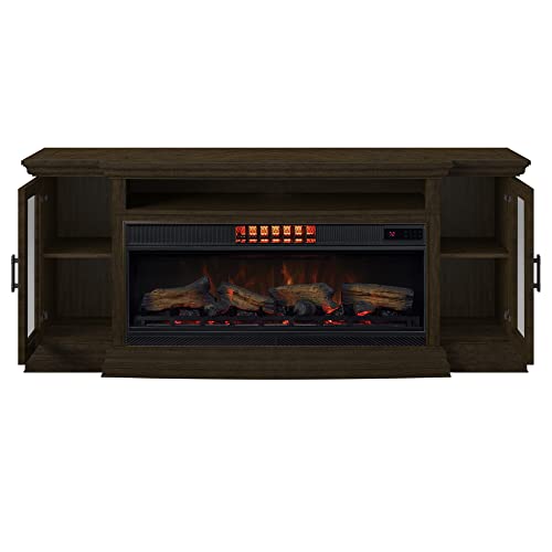 ClassicFlame 72" CoolGlow TV Stand with Electric Fireplace, 72.0" W x 17.38" D x 30.13" H, Buxton Brown