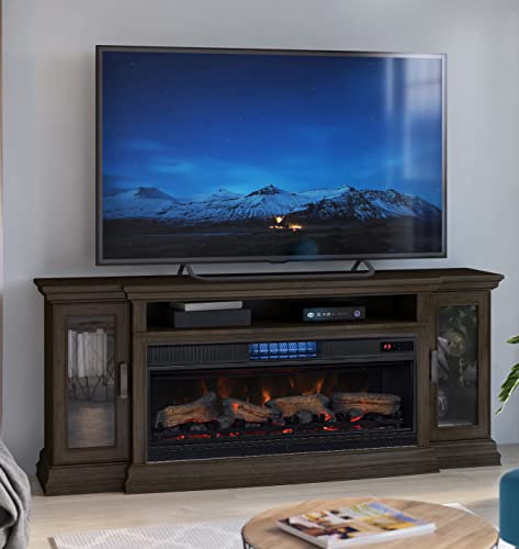 ClassicFlame 72" CoolGlow TV Stand with Electric Fireplace, 72.0" W x 17.38" D x 30.13" H, Buxton Brown