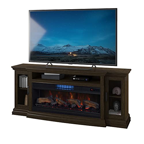 ClassicFlame 72" CoolGlow TV Stand with Electric Fireplace, 72.0" W x 17.38" D x 30.13" H, Buxton Brown