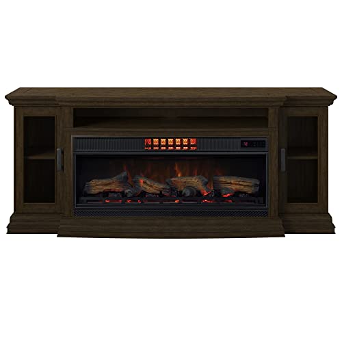 ClassicFlame 72" CoolGlow TV Stand with Electric Fireplace, 72.0" W x 17.38" D x 30.13" H, Buxton Brown