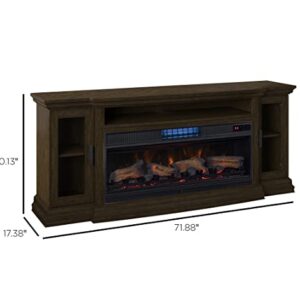 ClassicFlame 72" CoolGlow TV Stand with Electric Fireplace, 72.0" W x 17.38" D x 30.13" H, Buxton Brown