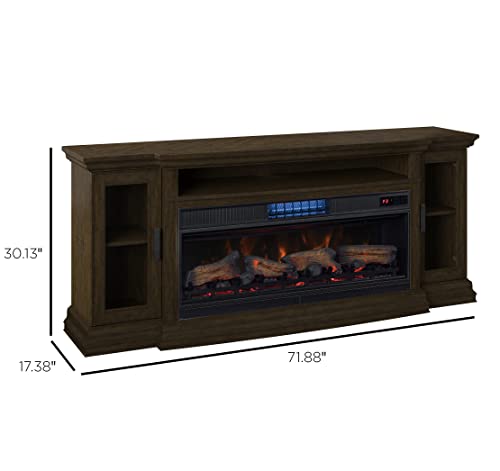 ClassicFlame 72" CoolGlow TV Stand with Electric Fireplace, 72.0" W x 17.38" D x 30.13" H, Buxton Brown