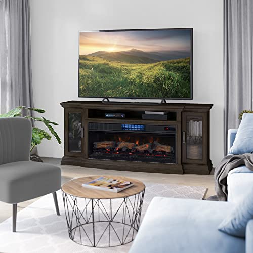 ClassicFlame 72" CoolGlow TV Stand with Electric Fireplace, 72.0" W x 17.38" D x 30.13" H, Buxton Brown