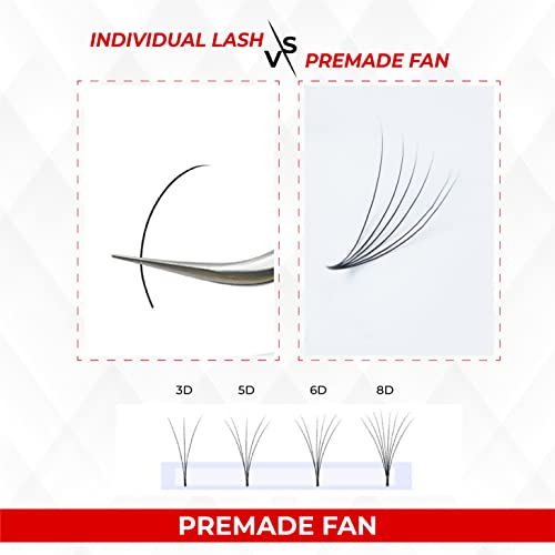 THE LASH SUPPLY 1000fans 3D 4D 5D 6D 7D 8D 10D 12D 14D Wispy Premade Fan Eyelashes, C/CC/D Curl, 8-20mm Length, 0.03/0.05/0.07 Thickness, Promade Loose Eyelash Extension Fans, Mixed Length Pack